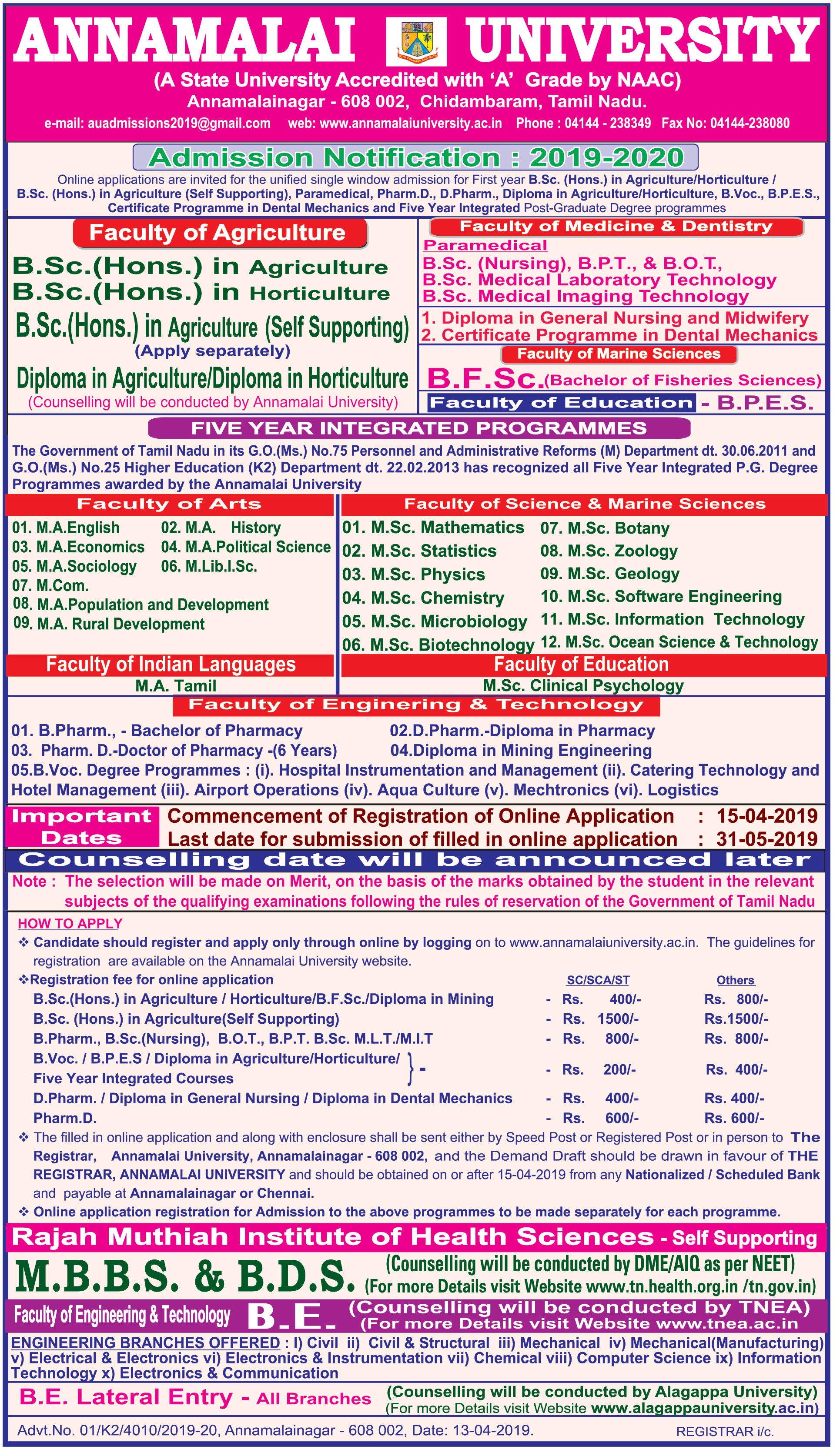 Annamalai University Distance Education Courses Fees Details 2019 annamalai-university-distance-education-courses-fees-details-2019